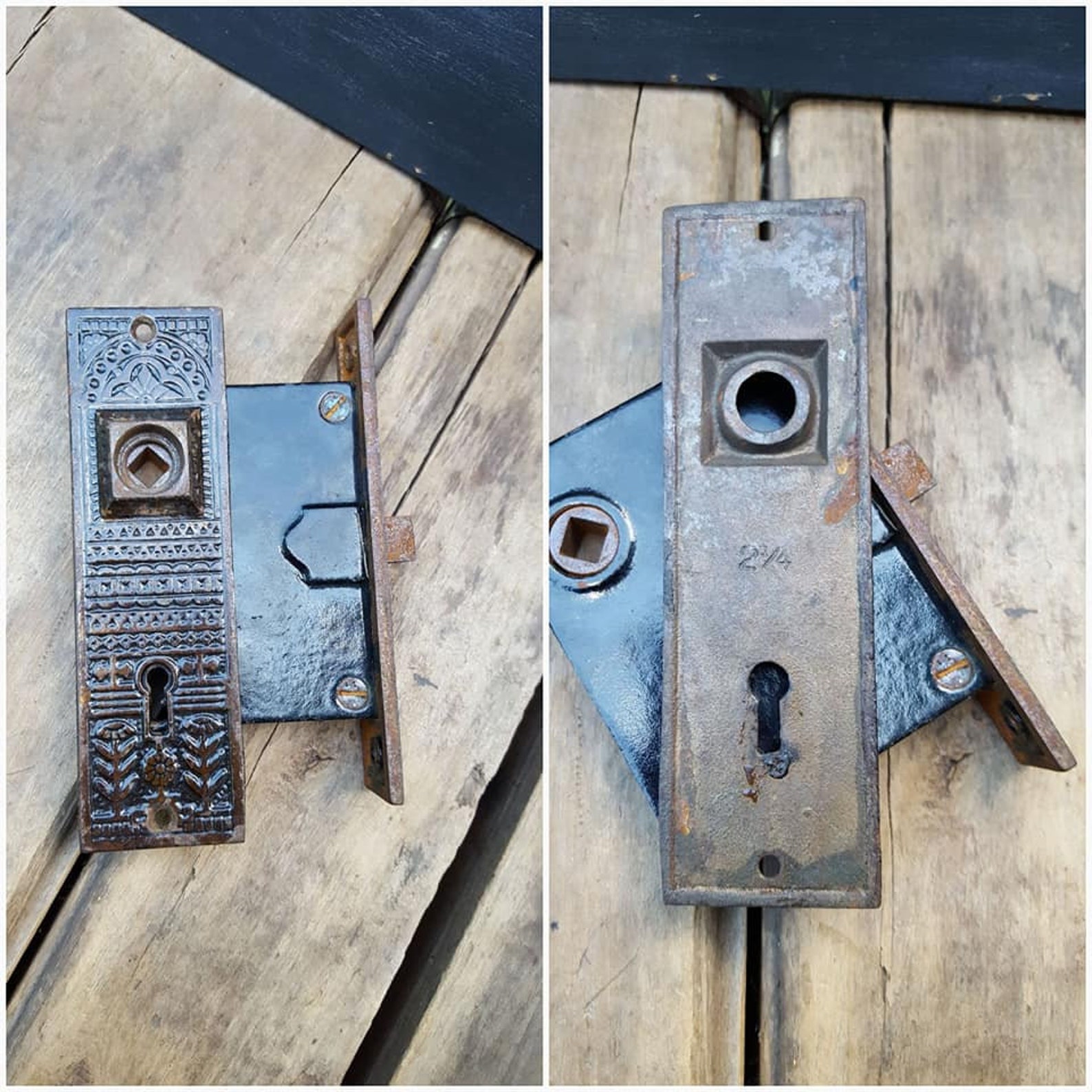 Cast Iron Lock Set Escutcheon Strike Plate and Mortise | Etsy