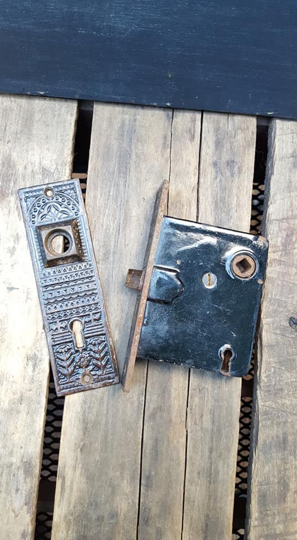 Cast Iron Lock Set Escutcheon Strike Plate and Mortise | Etsy