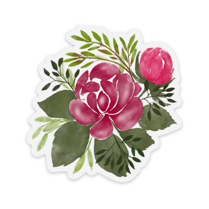 RED ROSE Watercolor Clear Sticker Water Proof Vinyl for Water Bottle ...