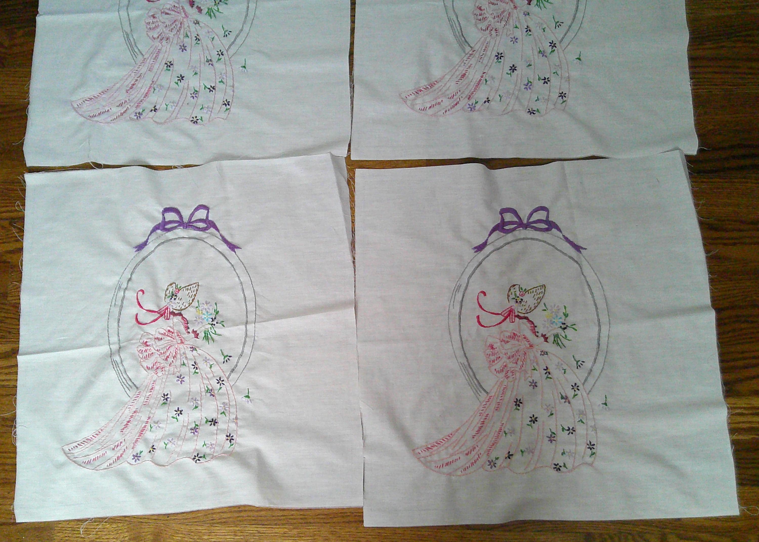 6 Hand Embroidered Lady Quilt Blocks - Etsy