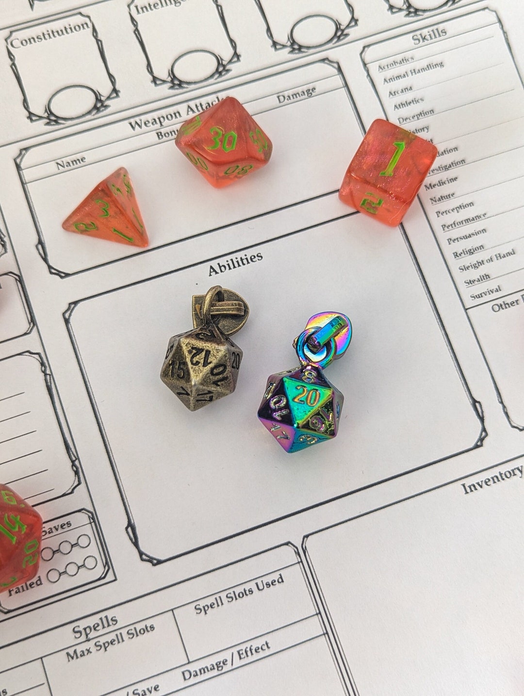 Rainbow and Antique Brass D20 #5 Zipper Pull - Dungeons and Dragons - Etsy