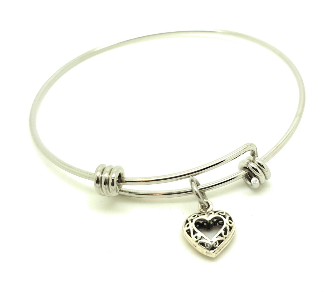 Love Heart Bracelet Bangle Sterling Silver Charm - Etsy