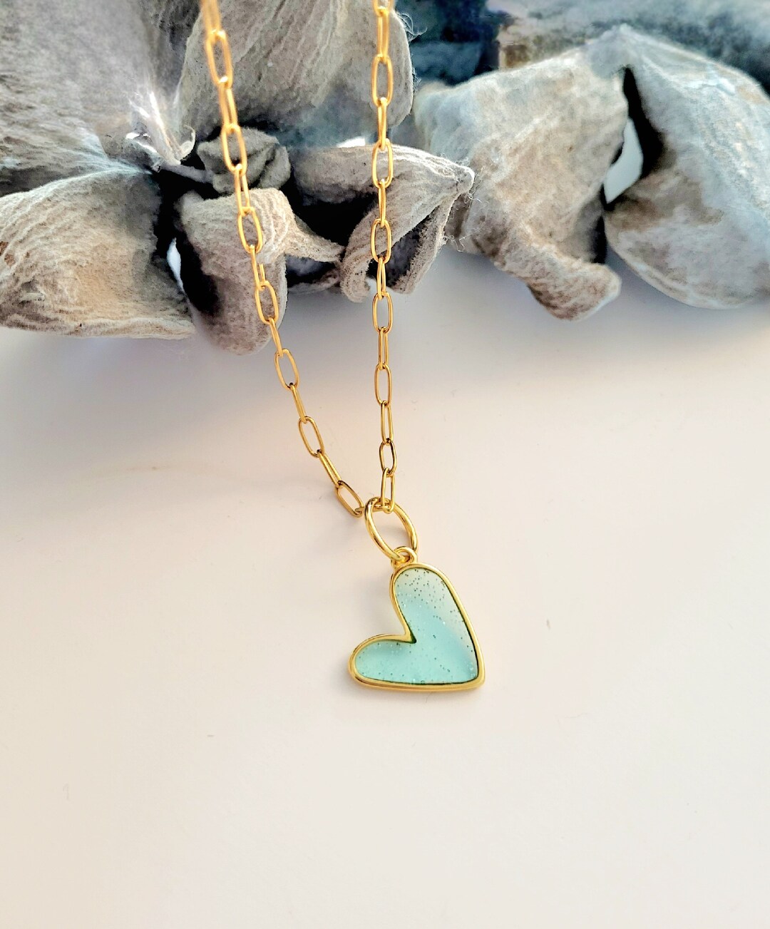 Cyan Sparkle Vitraux Heart Pendant Necklace - Etsy