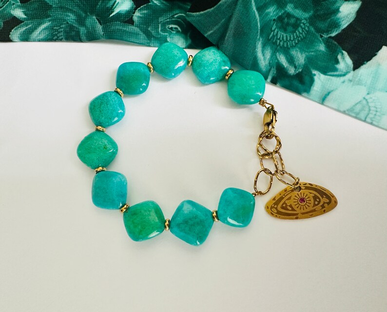 Aventurine Green Rhombus, With Stainless Steel Pendant Evil Eye, Summer ...