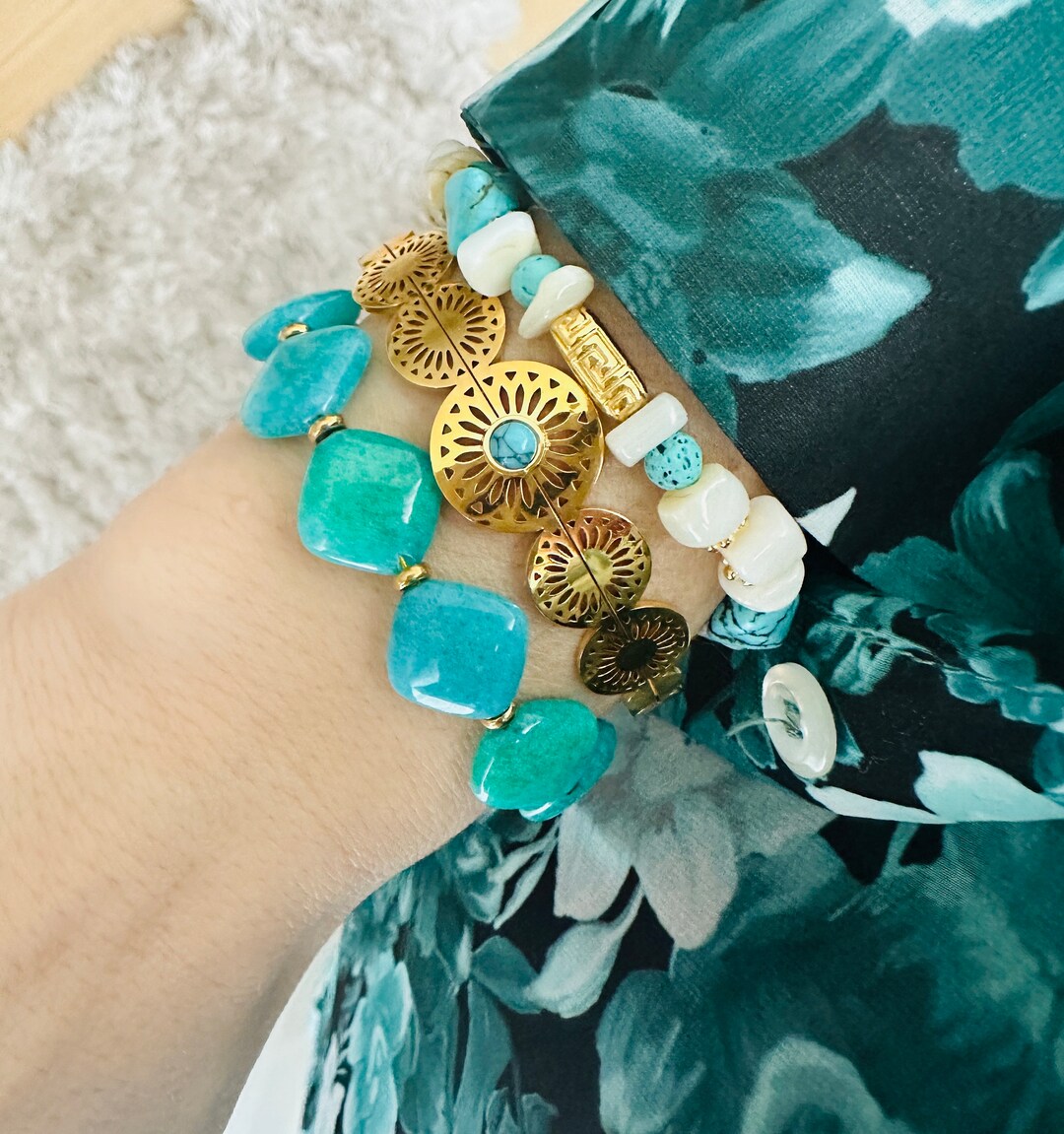 Aventurine Green Rhombus, With Stainless Steel Pendant Evil Eye, Summer ...