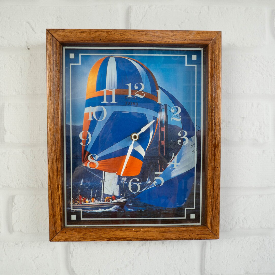Vintage 70s Shadow Box Wall Clock San Francisco Bay Sailboat Regatta ...