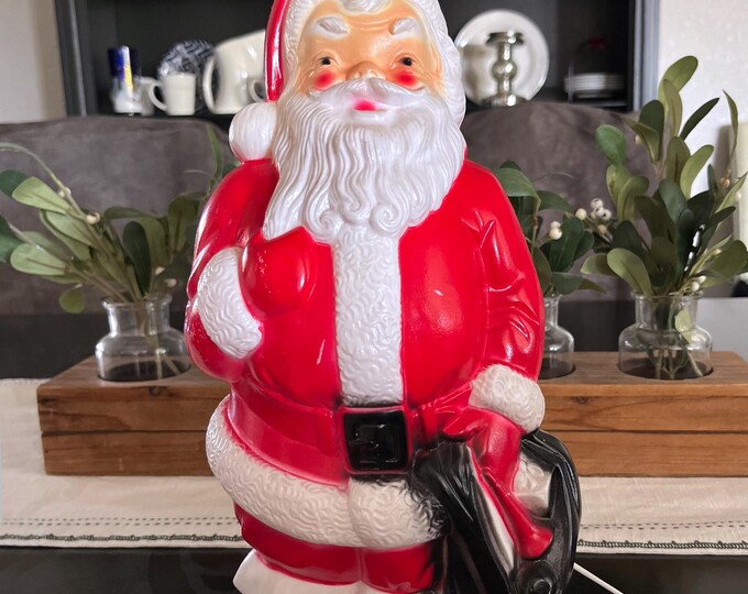 Vintage Santa Claus Light up Christmas Blow Mold 13 Inch Table Top Mid ...