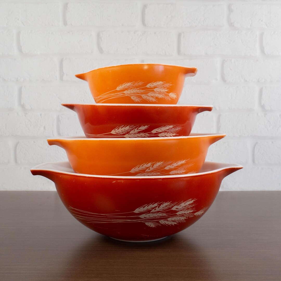 Vintage Pyrex Autumn Harvest Wheat Cinderella Mixing Bowl Set, 1980s ...