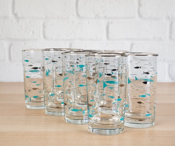 Libbey Mediterranean Atomic Fish 8 Oz Flat Tumbler Glasses - Etsy