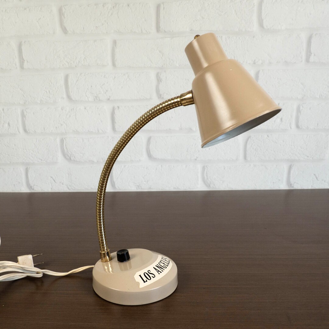 Vintage Gooseneck Desk Lamp, Adjustable Task Lamp Tan and Brass, 1970s ...