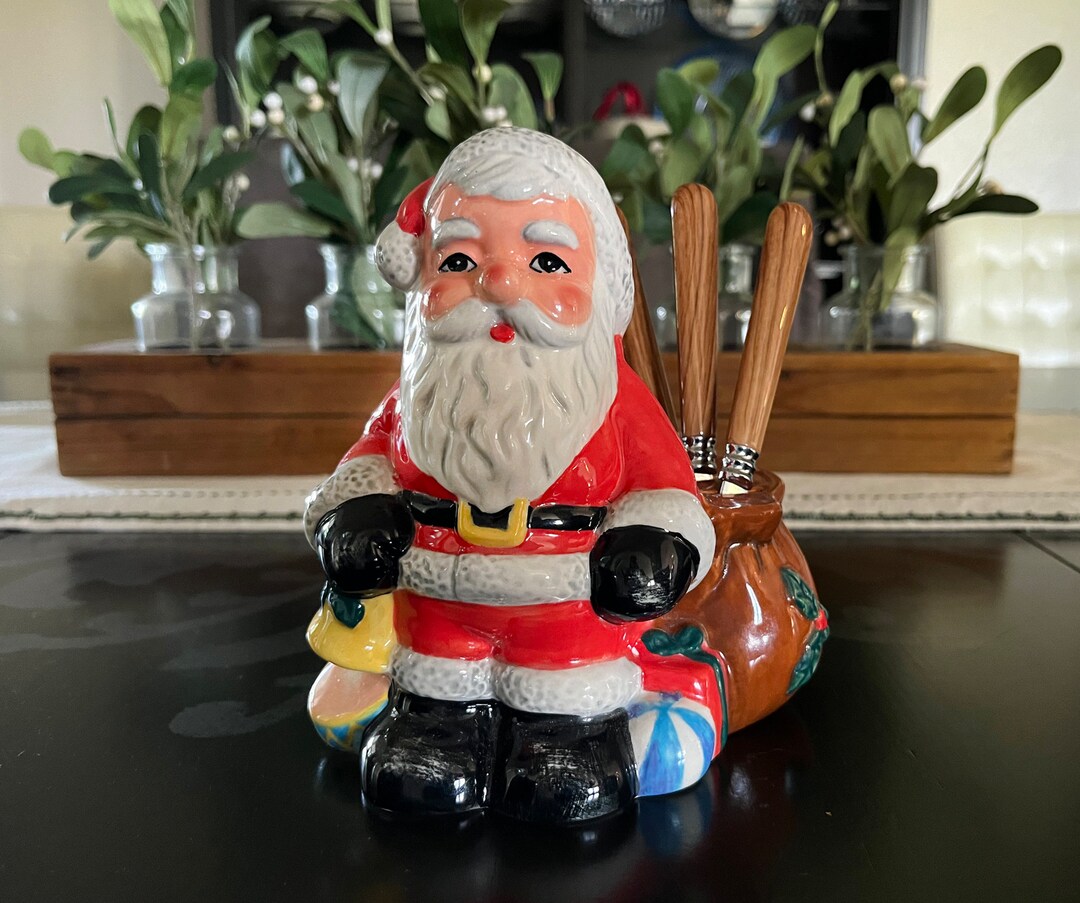 Vintage Christmas Cracker Barrel Ceramic Santa Spreader Set - Etsy