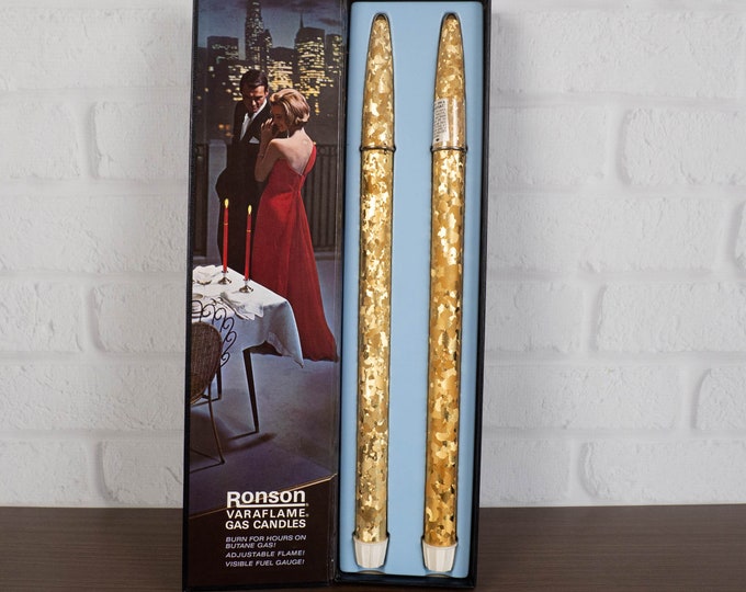 Ronson Varaflame Butane Gas Candles - Boxed Set of Two Metallic Gold ...