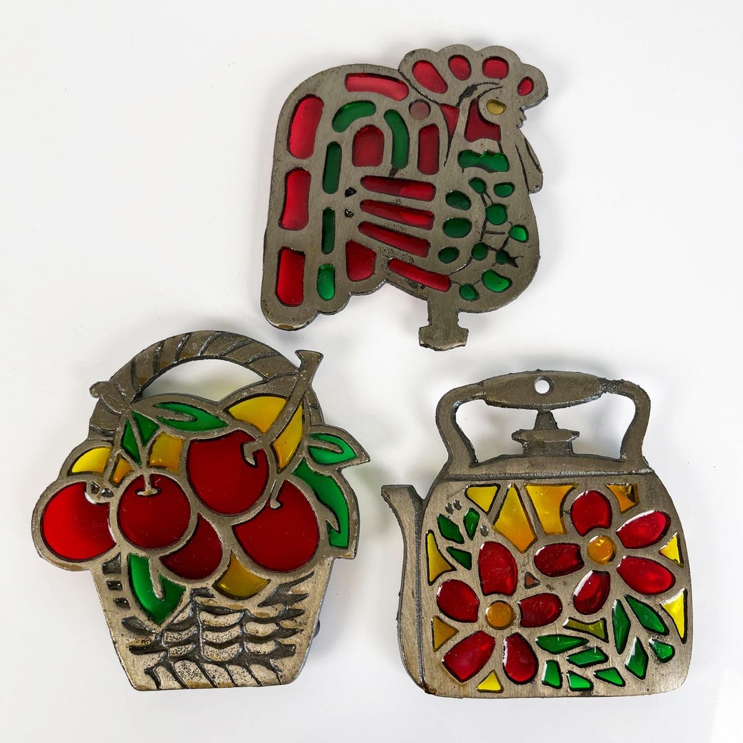 Stained Glass Trivet Hot Plates - Set of Three - Retro Farmhouse ...