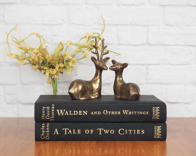 PAIR Vintage Brass Deer / Brass Doe & Buck Figurines / Rustic Brass ...