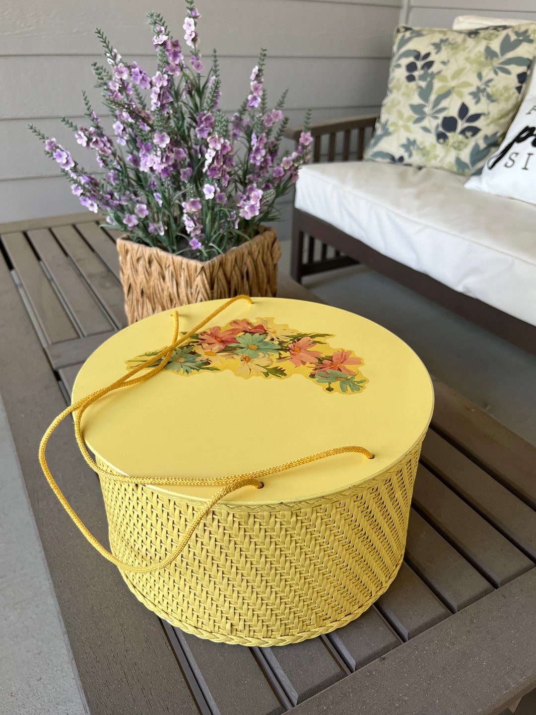 Vintage Princess Yellow Wicker Sewing Basket With Floral Decoupage - Etsy