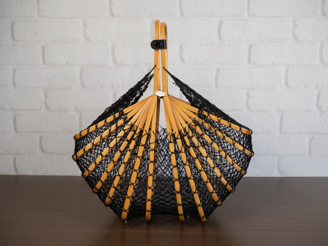 Vintage Fishnet Bag Bamboo Folding Basket Purse by Guild Creations - Etsy