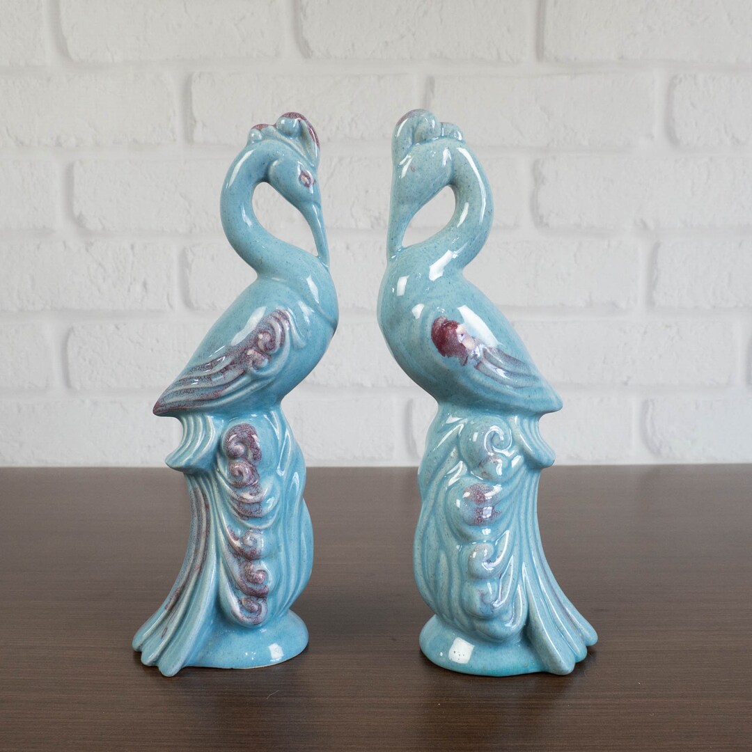 Vintage Art Deco Ceramic Bird Statue Set, Feng Shui Chinoiserie Home ...