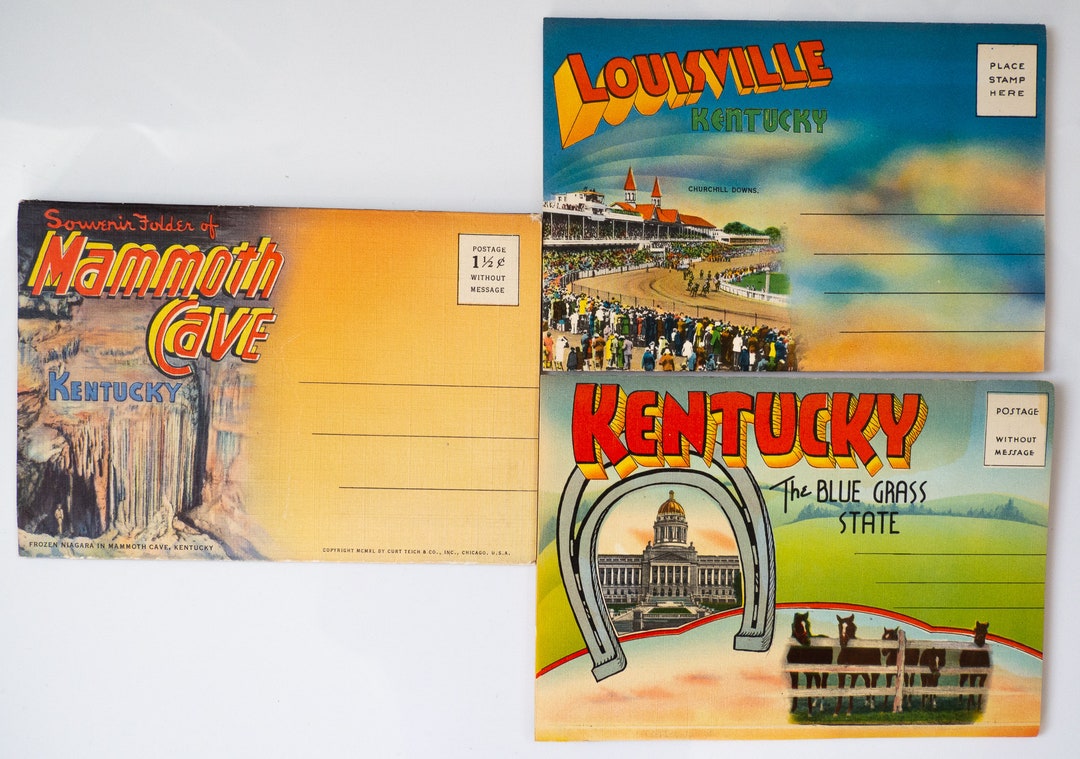 Vintage 40s Linen Large Letter Postcard Souvenir Folders From Kentucky ...