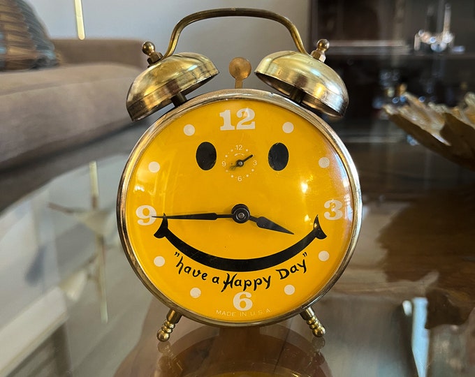 Robert Shaw Lux Time Division Smiley Face Twin Bell Alarm Clock 70s ...