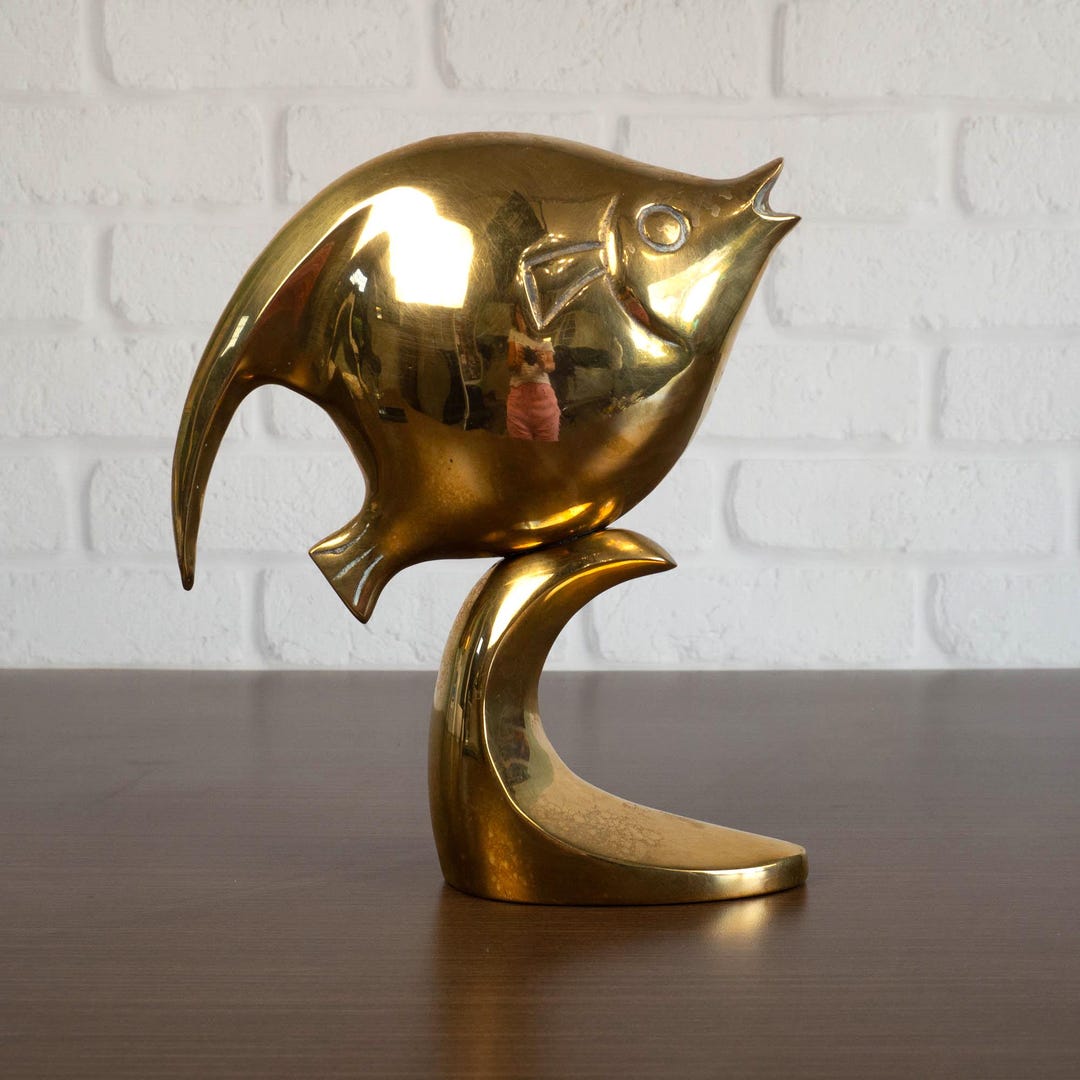 Vintage MCM Brass Angelfish Sculpture Large Tabletop Gold Metal Fish ...
