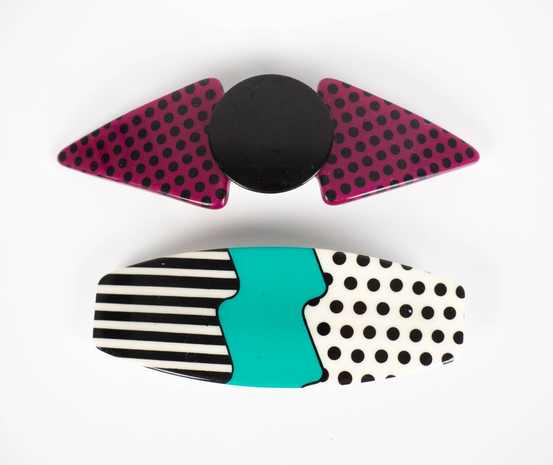 80s Retro Barrette Chunky Hair Clip Vibrant Colors Geometric Design New ...