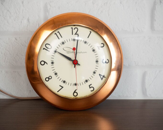 Vintage Ingraham Wall Clock Mid Century Modern Copper Plug in Kitchen ...