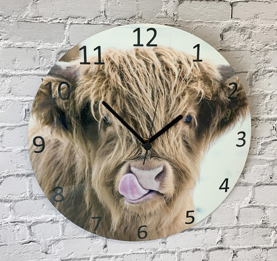 Highland Cow Wall Clock: 'licky Cow' Animal Art, Silent Mechanism - Etsy