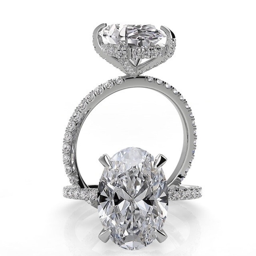 2.00 Carat Oval Lab Grown Diamond Engagement Ring / Thin Engagement ...