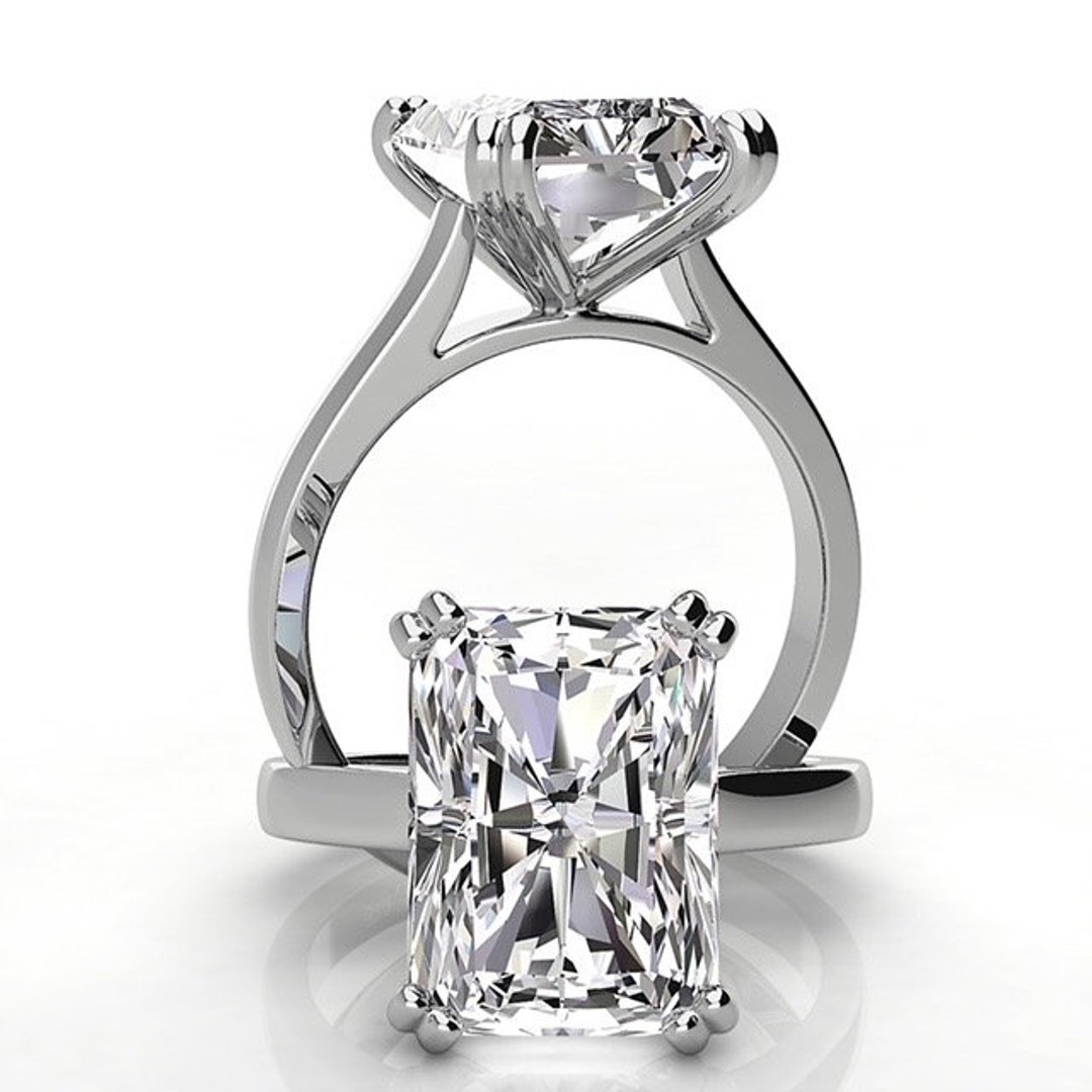 5 Carat RARE Elongated Radiant Lab Created Diamond Engagement Ring ...