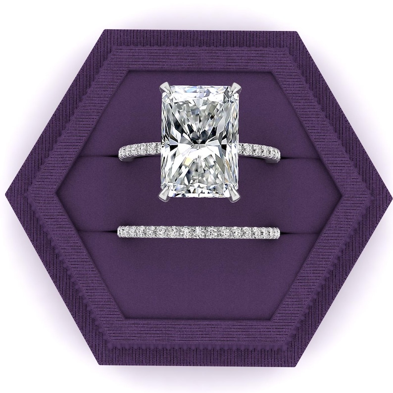 5 Carat Radiant Lab Diamond Hidden Halo Engagement Ring Bridal Set:14k ...