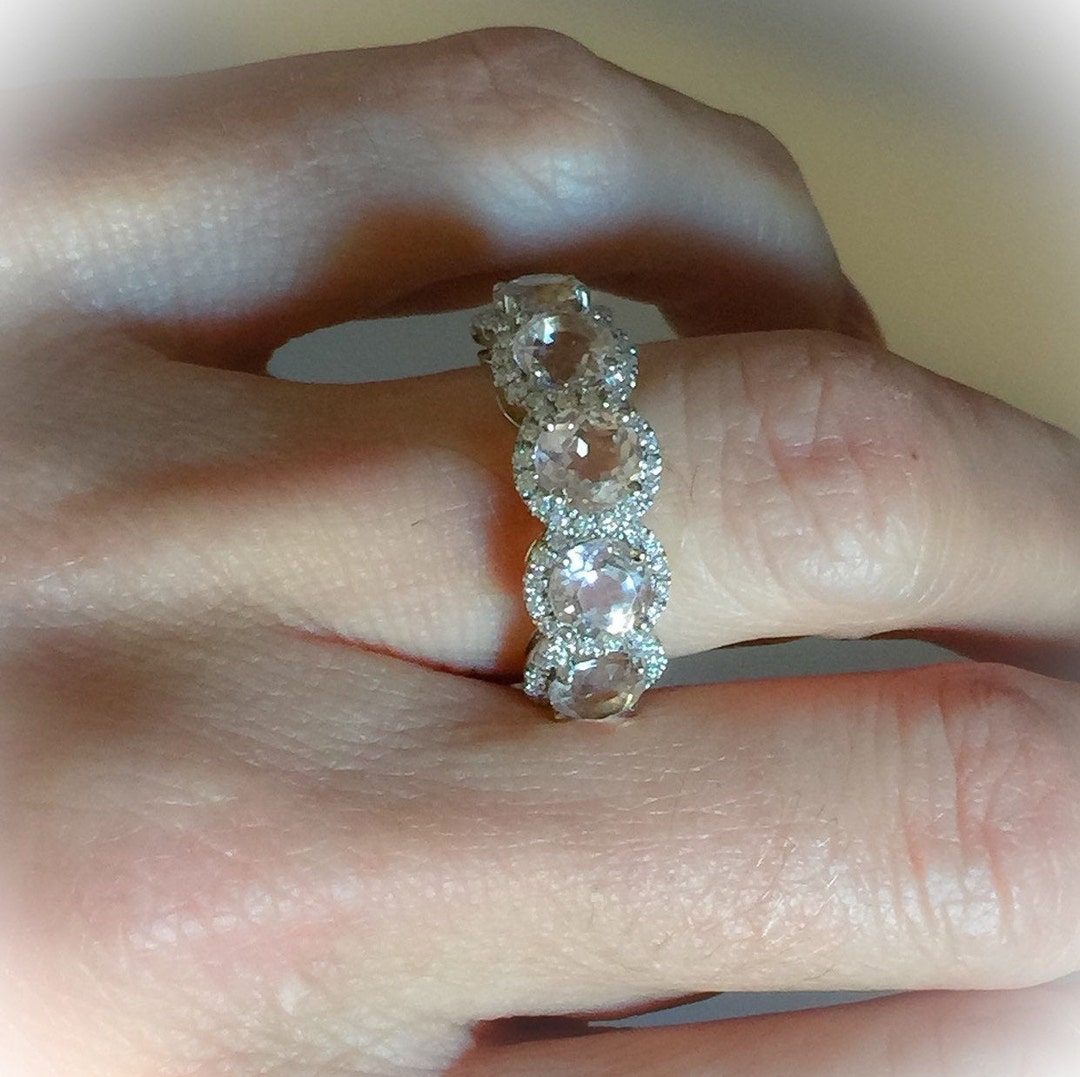 Round Peach Morganite Natural Diamond Band Halo Anniversary Band ...