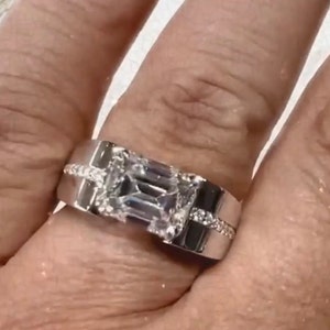 3 Carat Men’s Engagement Ring, Floating Emerald Cut Pave Diamond ...