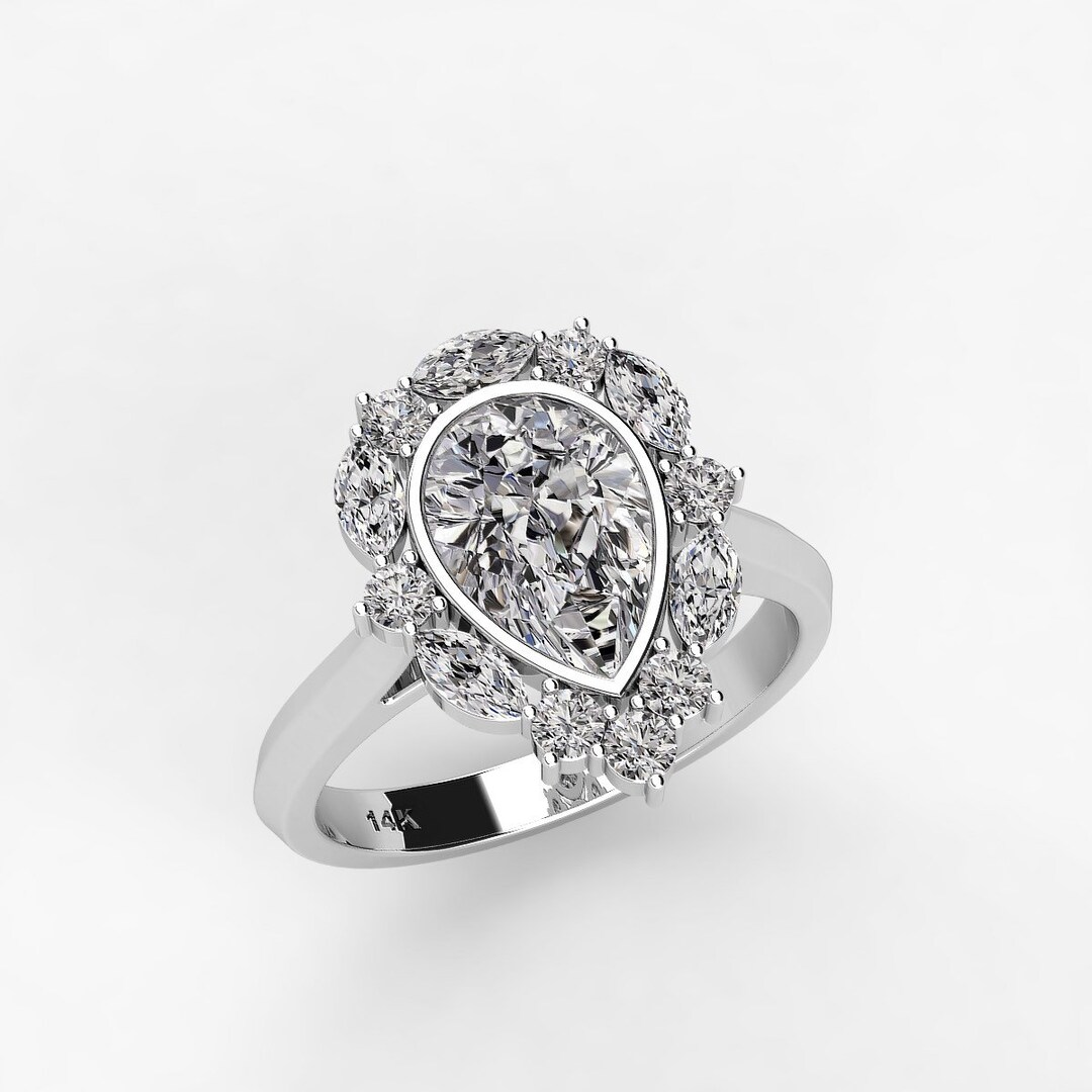 Bezel Pear Shape Engagement Ring,Unique Vintage Style wedding ring ...