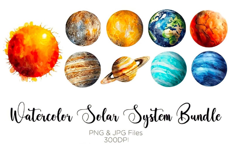 Watercolor Solar System Clipart Bundle, Planets Clipart, Solar System ...