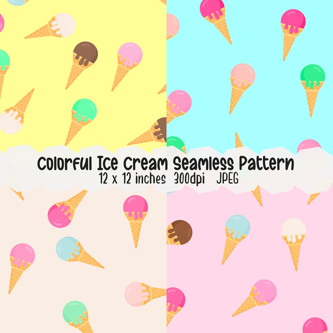 Colorful Ice Cream Seamless Pattern, Scrapbook Paper (digital Download ...