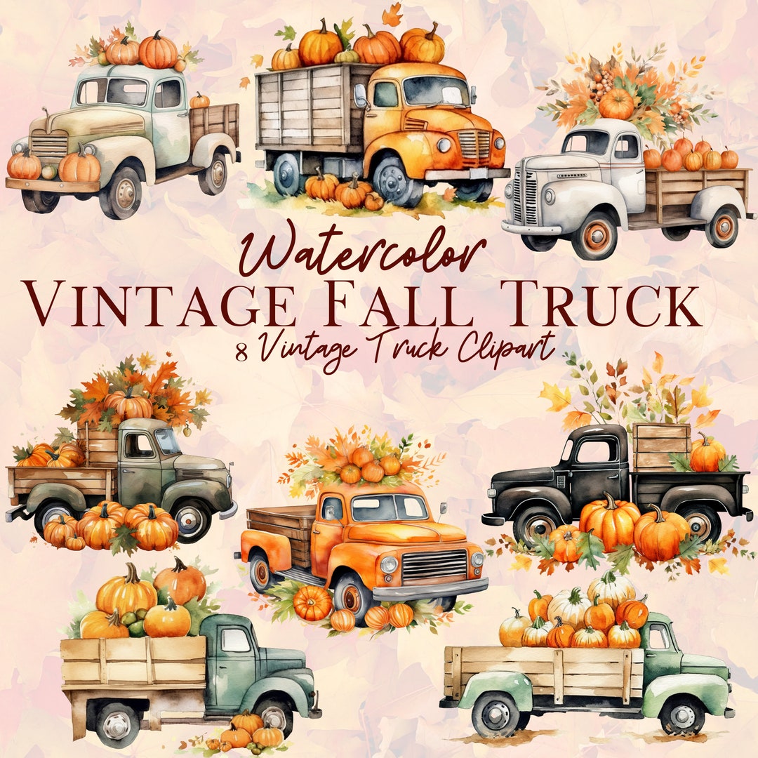 Watercolor Vintage Truck Clipart Fall Watercolor Clipart Truck Clipart ...