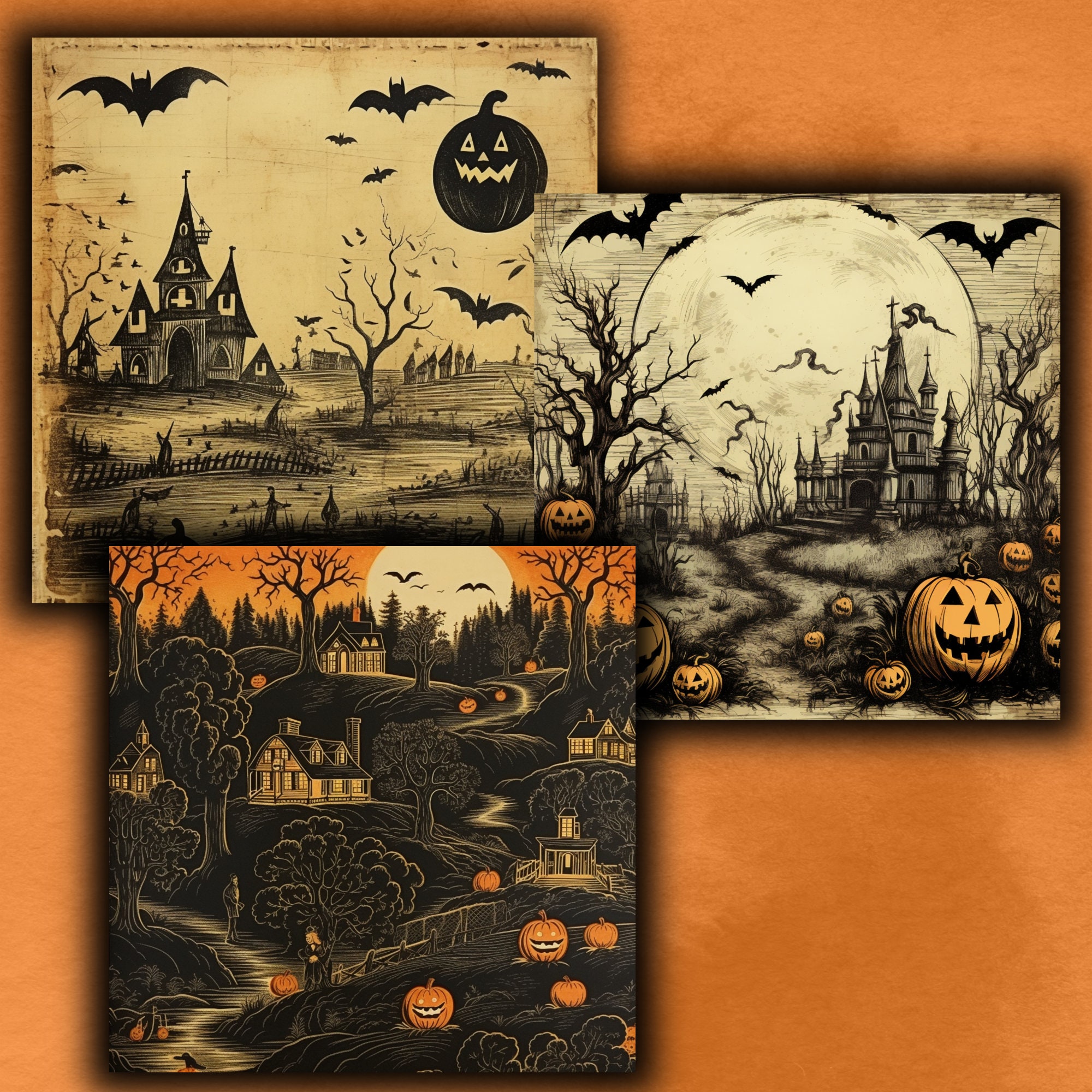 Vintage Creepy Halloween Digital Paper Gothic Halloween Gothic Digital ...