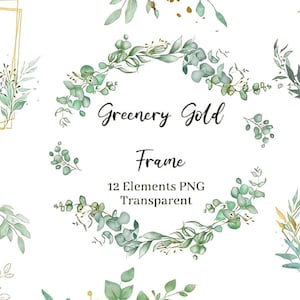 Watercolor Greenery Gold Eucalyptus Template Frames, Geometric, Wedding ...