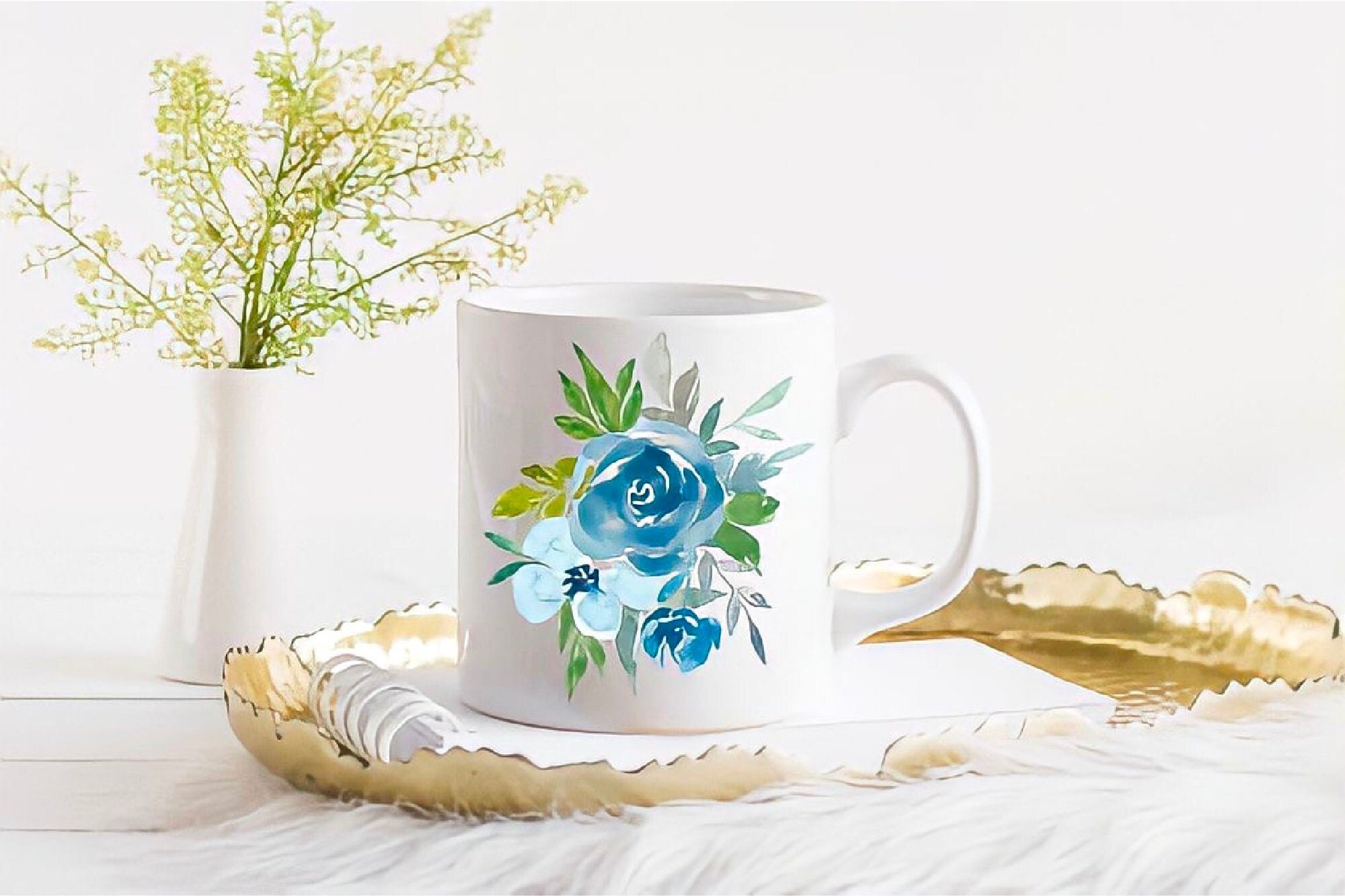 Indigo Blue Watercolor Floral Clipart, Wedding Invitations, Card Making ...