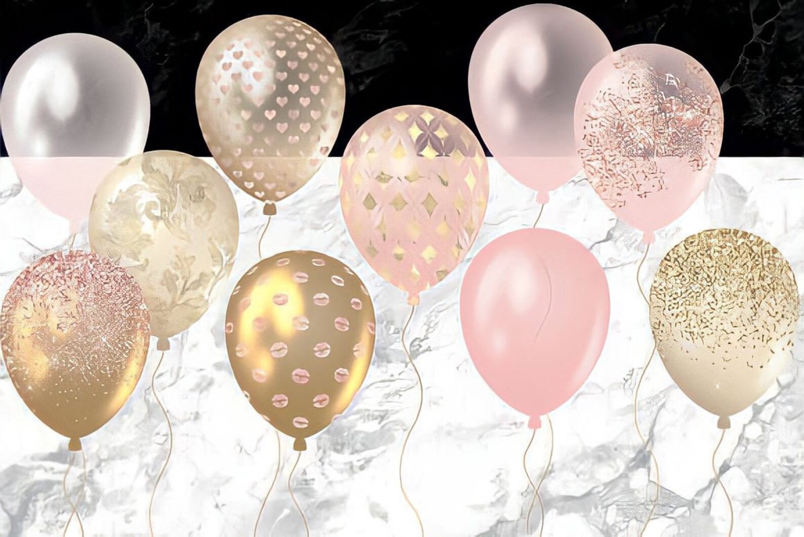 Blush and Gold Balloons Clipart Gold Glitter Balloons Confetti Balloons ...