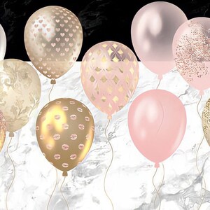 Blush and Gold Balloons Clipart Gold Glitter Balloons Confetti Balloons ...