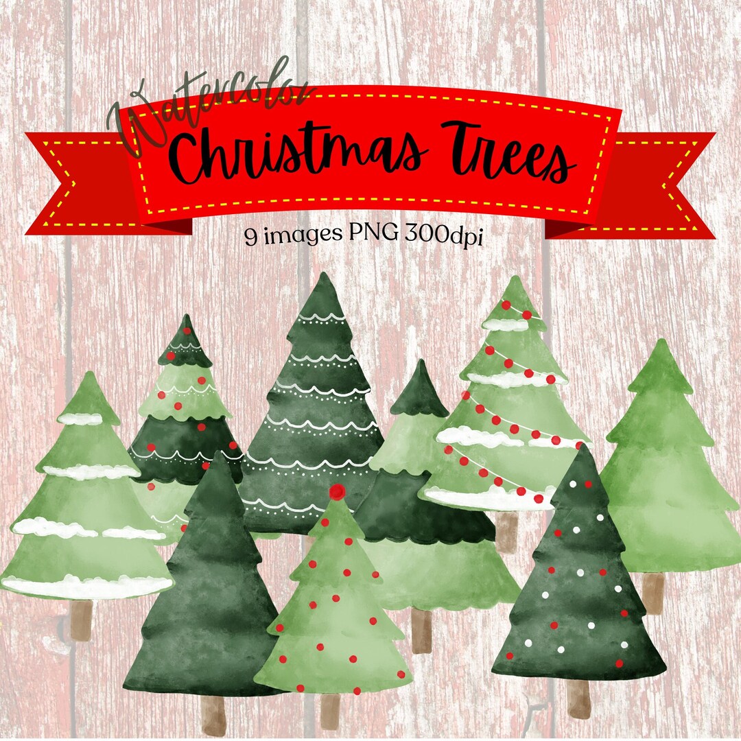 Watercolor Christmas Tree Clipart Bundle (digital Download) - Etsy