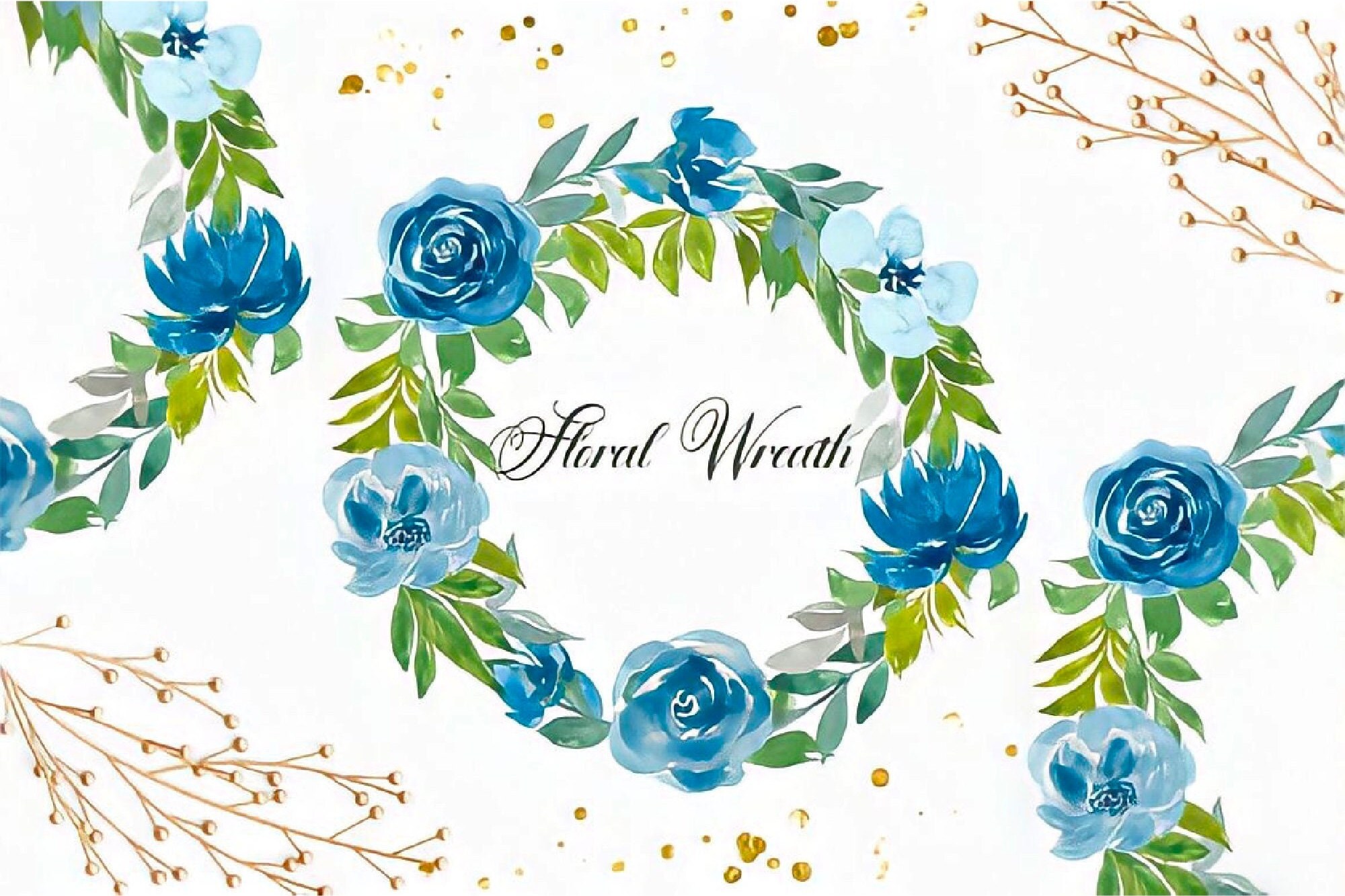 Indigo Blue Watercolor Floral Clipart, Wedding Invitations, Card Making ...