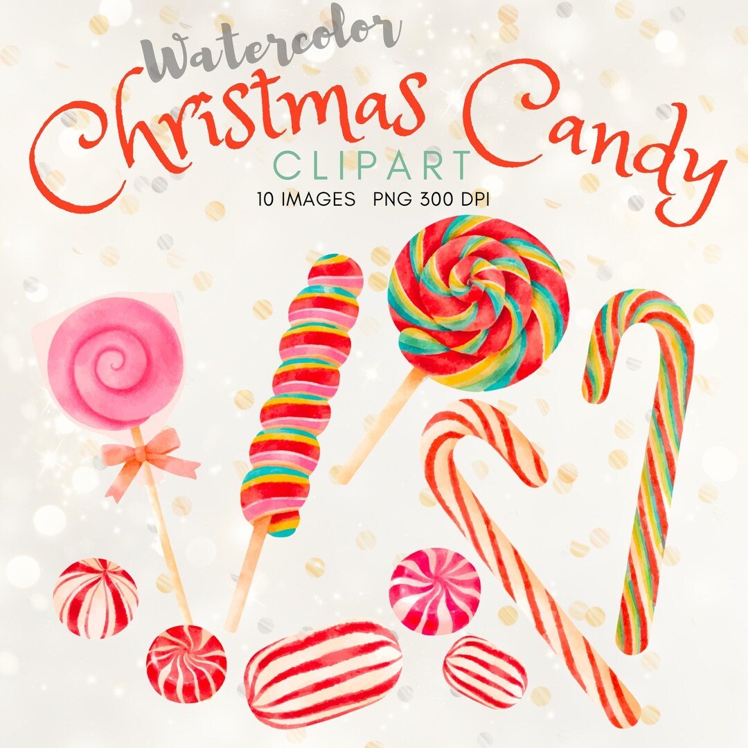 Watercolor Christmas Candy Digital Clipart Holiday Sweets Clipart ...