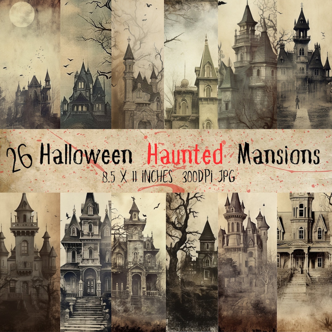 Printable Haunted House Scrapbook Paper Spooky Haunted House Digital ...