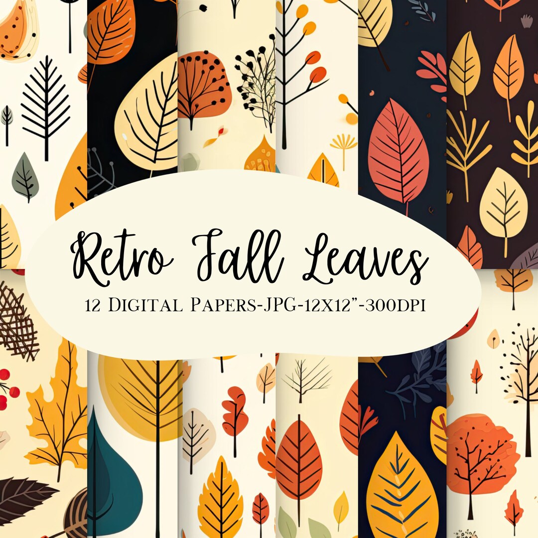 Retro Fall Leaves Seamless Digital Paper Pattern Scrapbooking Digital ...