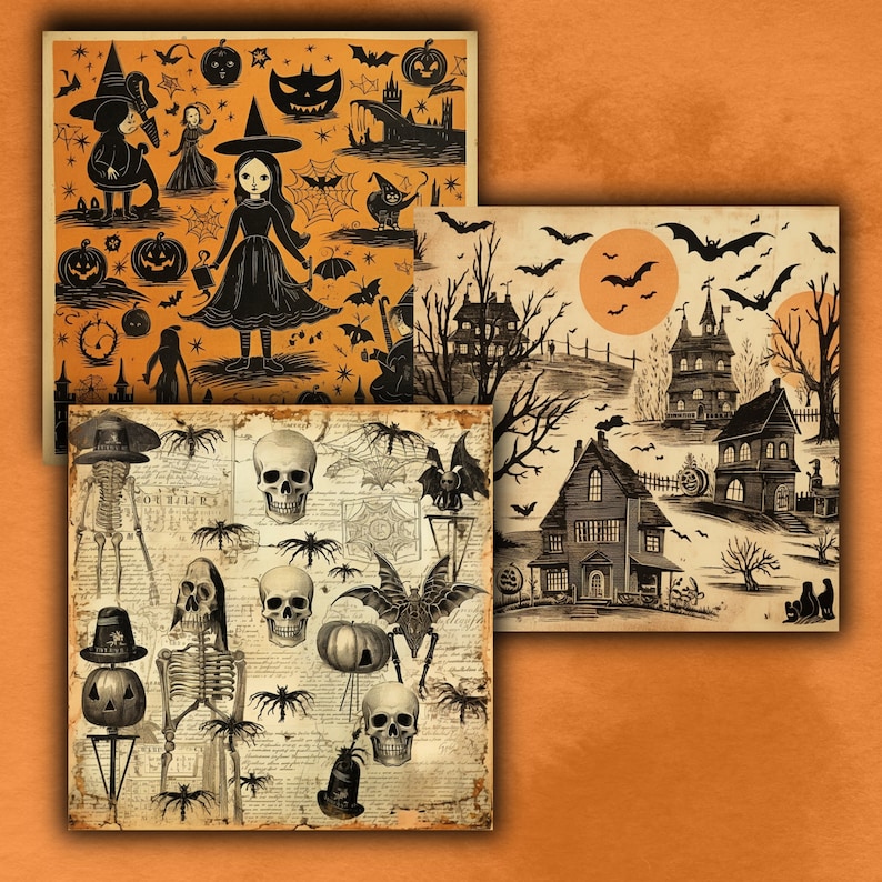 Vintage Creepy Halloween Digital Paper Gothic Halloween Gothic - Etsy