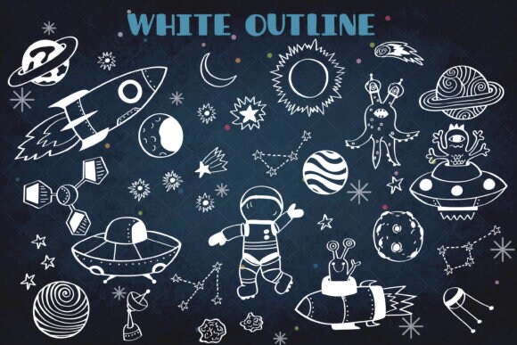 Outer Space White Planet Astronaut Clipart Doodles Galaxy Digital ...