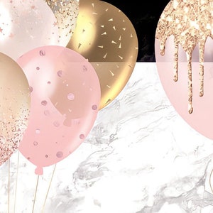 Blush and Gold Balloons Clipart Gold Glitter Balloons Confetti Balloons ...