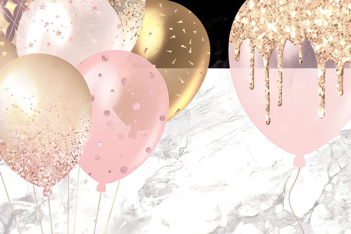 Blush and Gold Balloons Clipart Gold Glitter Balloons Confetti Balloons ...